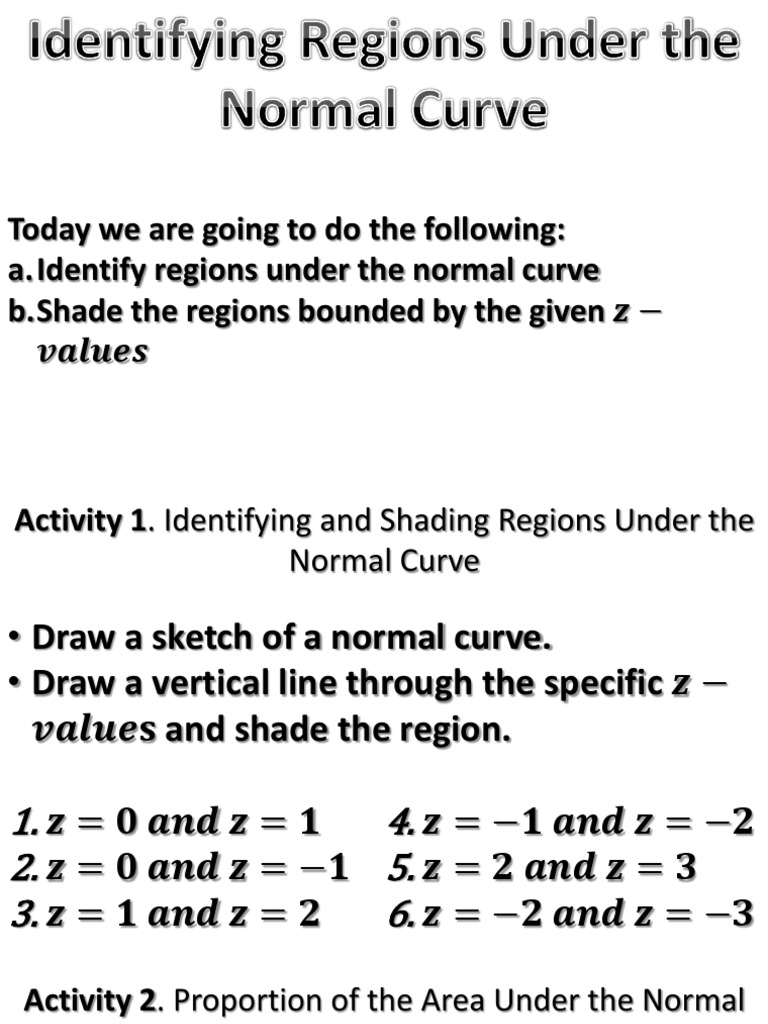 Identifying Areas Under The Normal Curve | PDF | Percentile | Normal ...