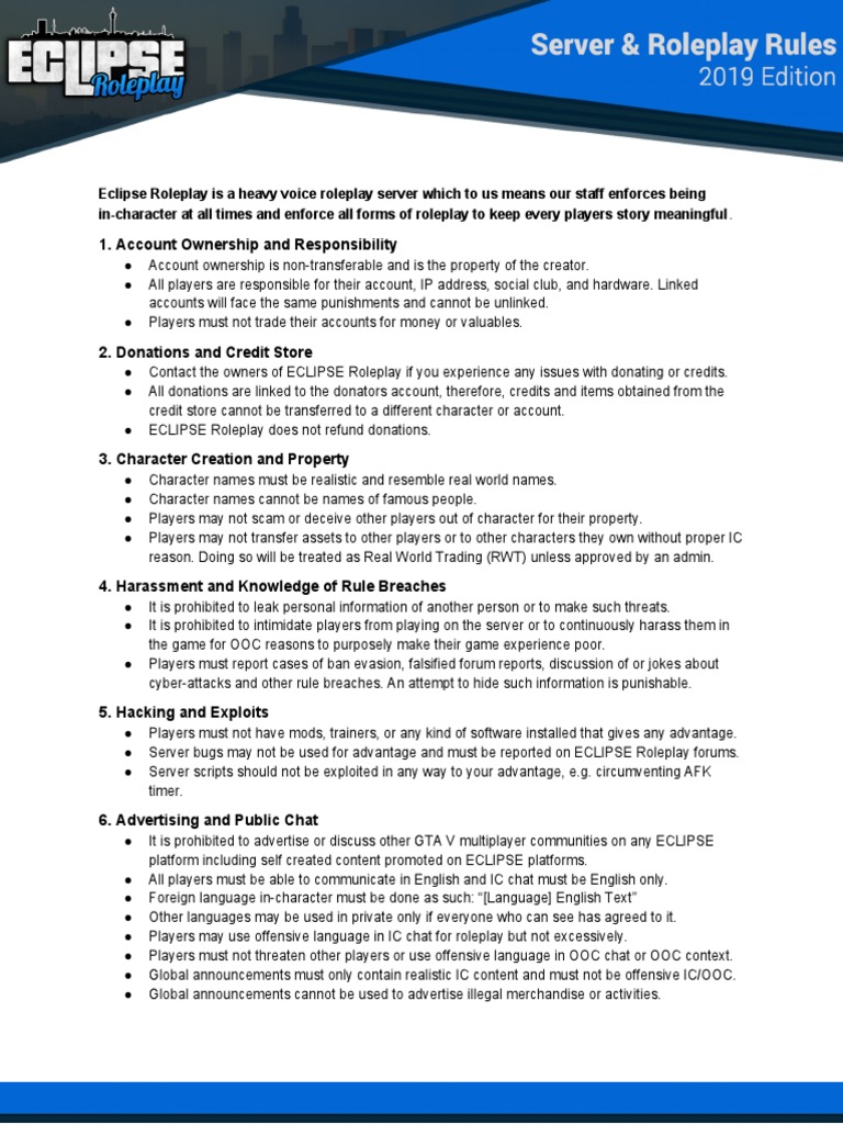 Eclipse Roleplay Server Rules 2020 | PDF | Theft | Ownership