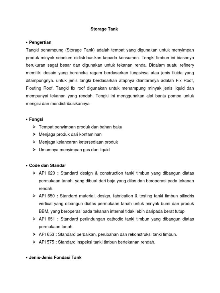 Jenis dan Fungsi Storage Tank | PDF
