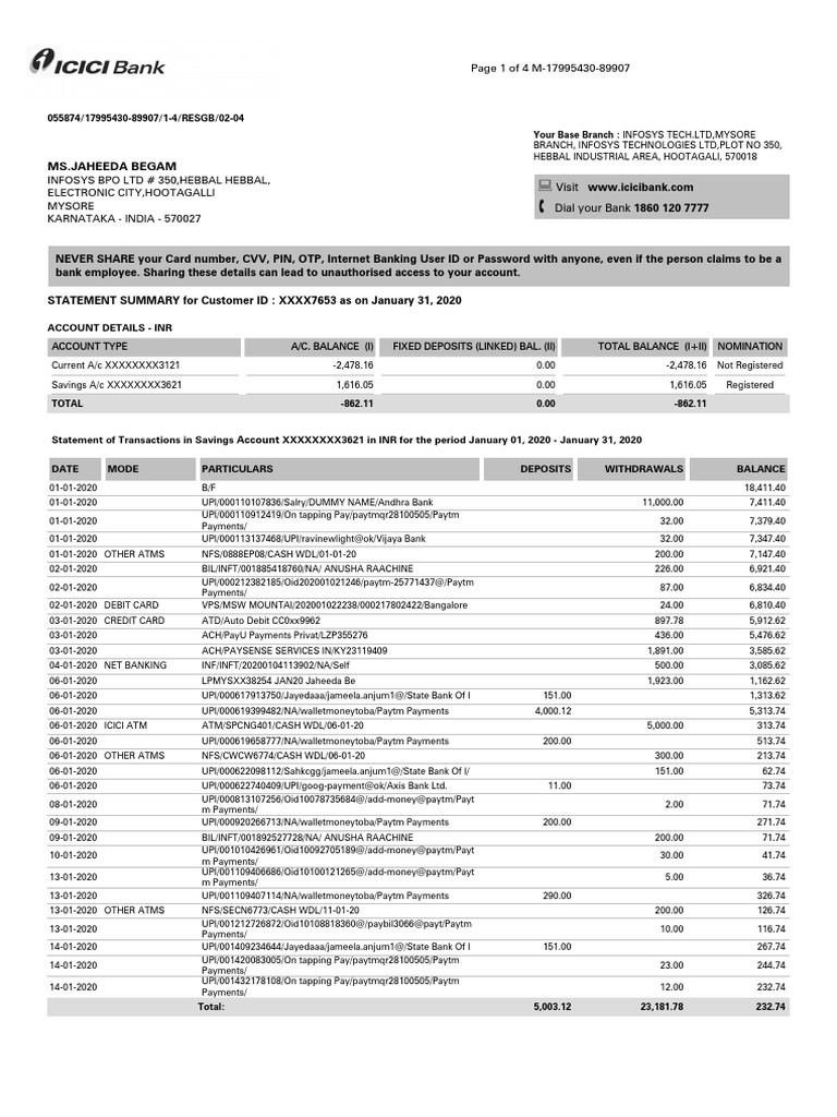 Statement 2020MTH01 65376297-Unlocked | PDF | Deposit Account | Banks