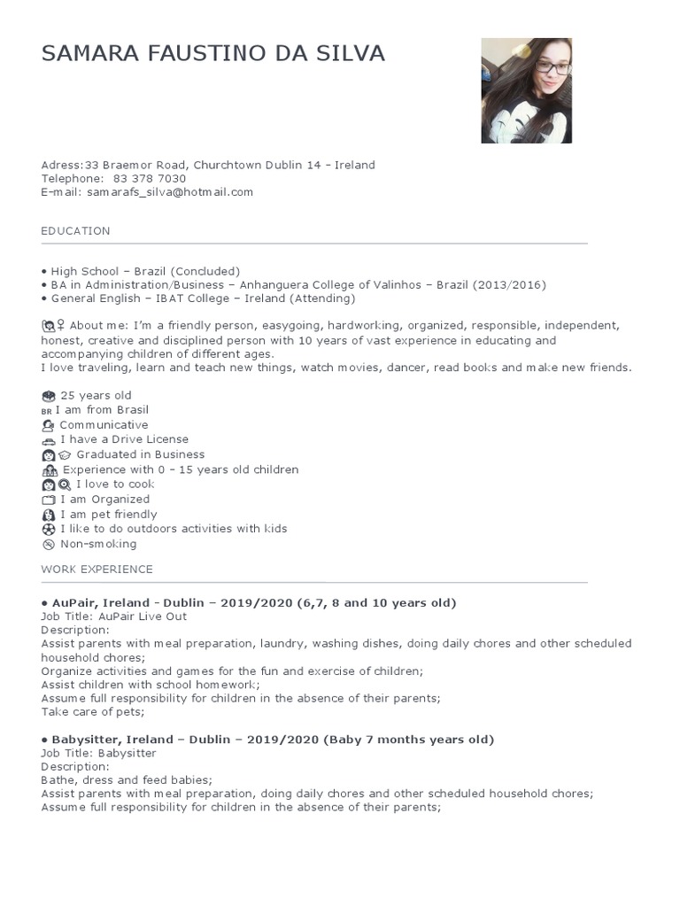 CV ChildMinder - Samara Faustino Da Silva PDF | PDF | Behavior ...
