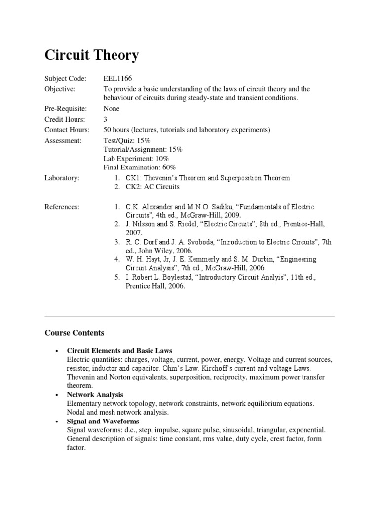 Circuit Theory | PDF | Electrical Network | Network Analysis (Electrical Circuits)