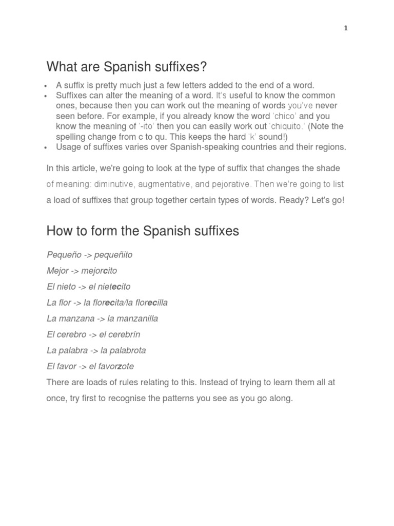 What Are Spanish Suffixes PDF | PDF | Verb | Adjective