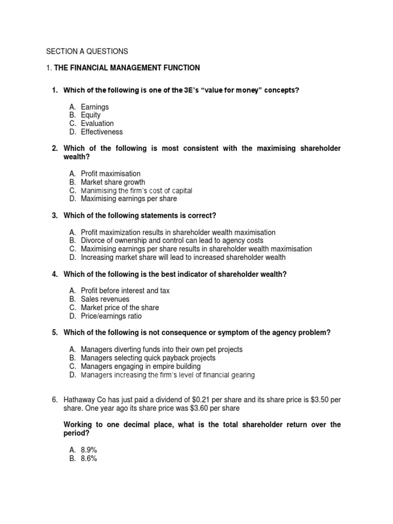 Financial Management Concepts and Questions | PDF | Stocks | Beta (Finance)