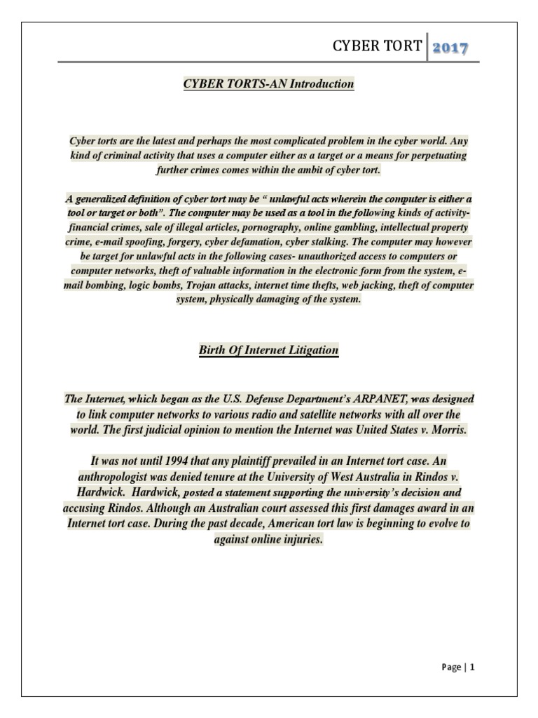 Cyber Torts | PDF | Security Hacker | Tort