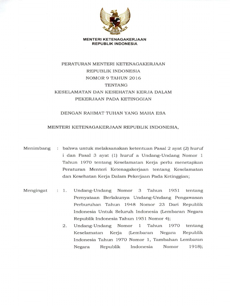 Permenaker No 9 Tahun 2016 PDF | PDF