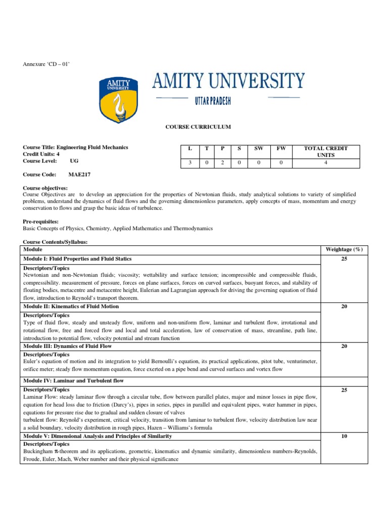 Engg Fluid Mechanics - Syllabus | PDF | Fluid Dynamics | Fluid Mechanics