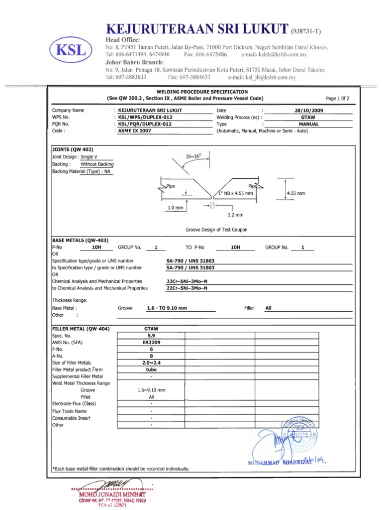 Super Duplex Welding Procedure-Wps PDF | PDF