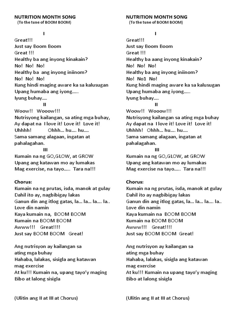 Nutrition Month Song | PDF