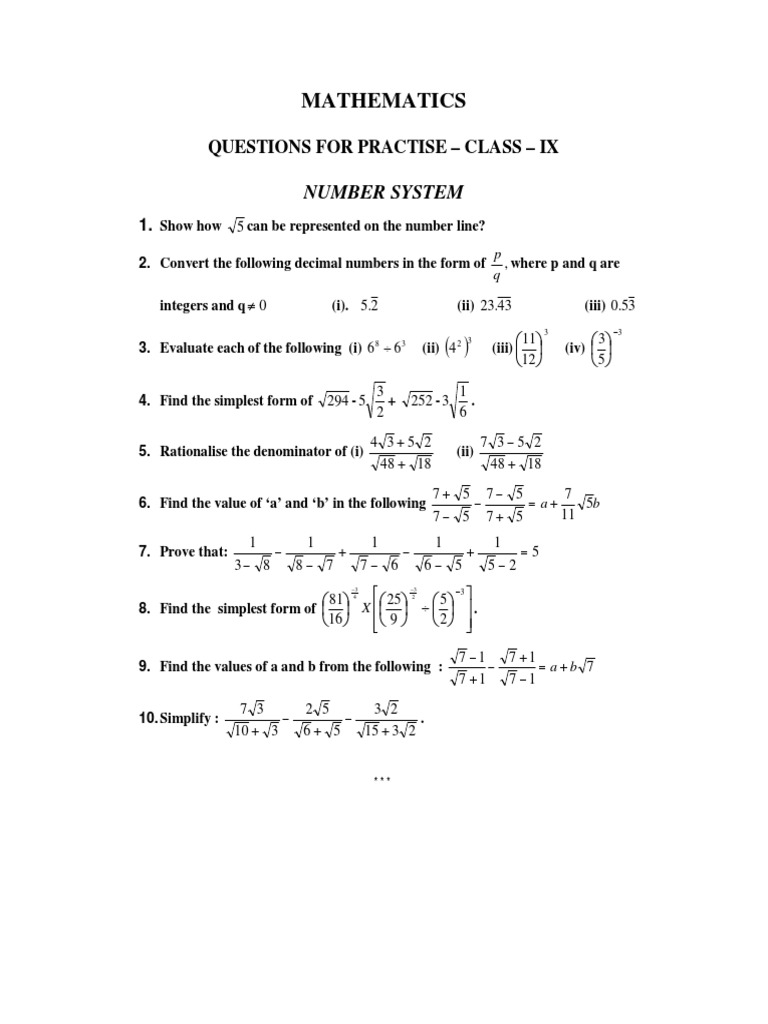 Mathematics Chapter 1 Class 9 | PDF | Numbers | Fraction (Mathematics)