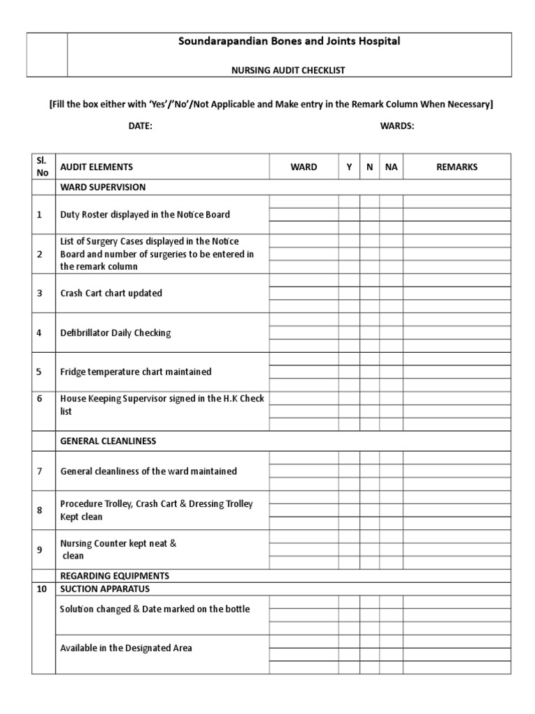 Nursing Checklist | PDF | Patient | Hospital
