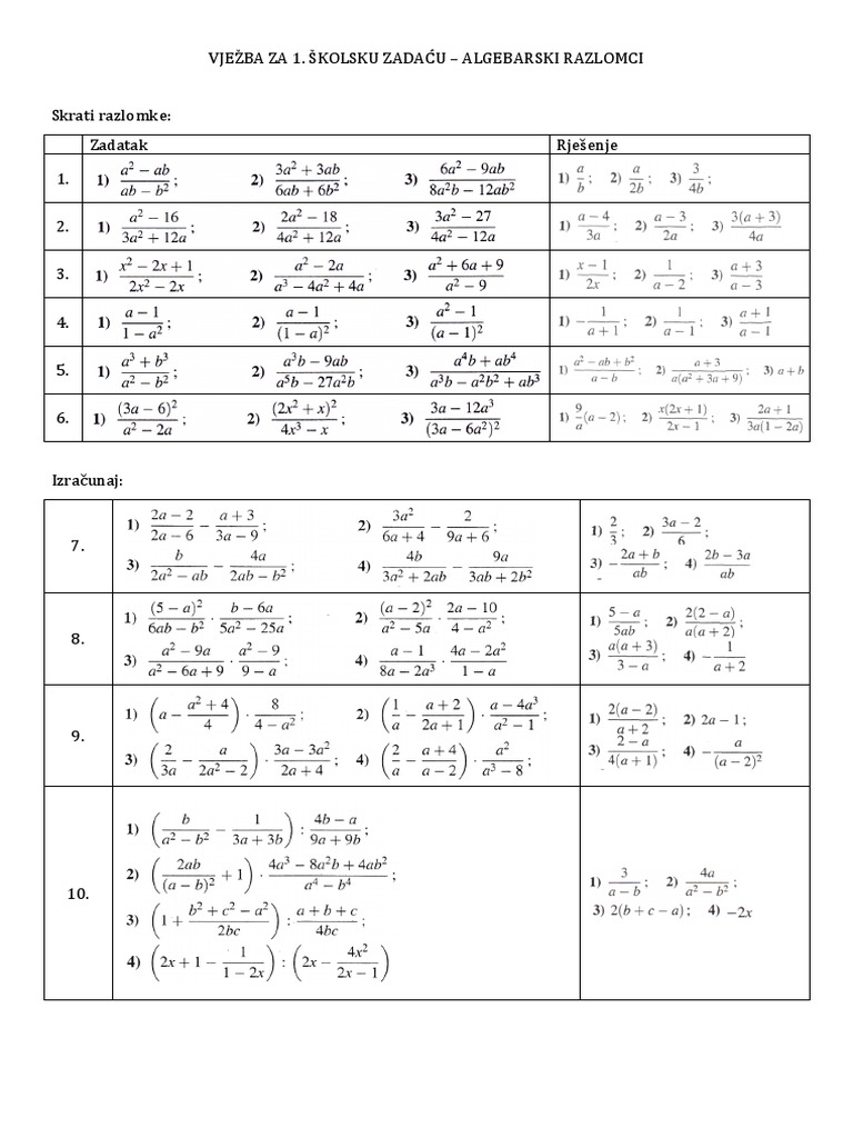 1.1 Racionalni Algebarski Izrazi | PDF