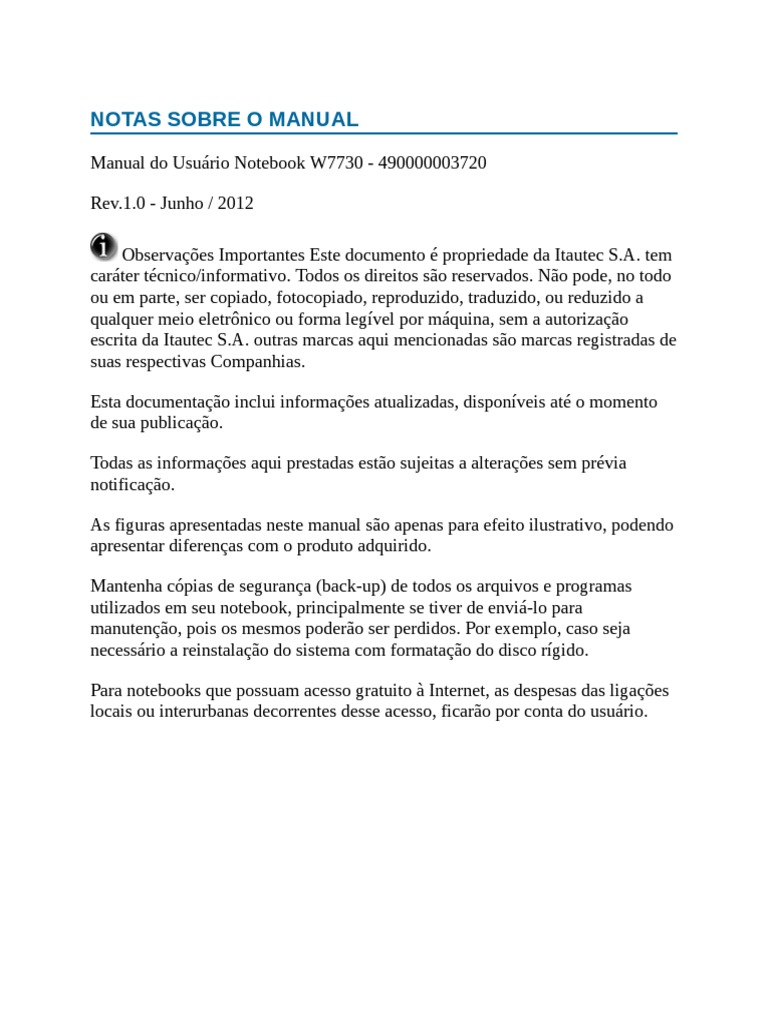 Note Itautec Manual W7730 | PDF | Ieee 802.11 | Wi-Fi