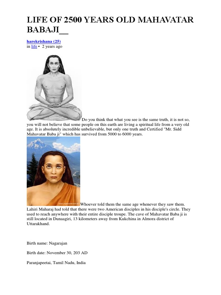 Life of 2500 Years Old Mahavatar Babaji PDF | PDF | Paramahansa Yogananda | Hindu Prayer And ...