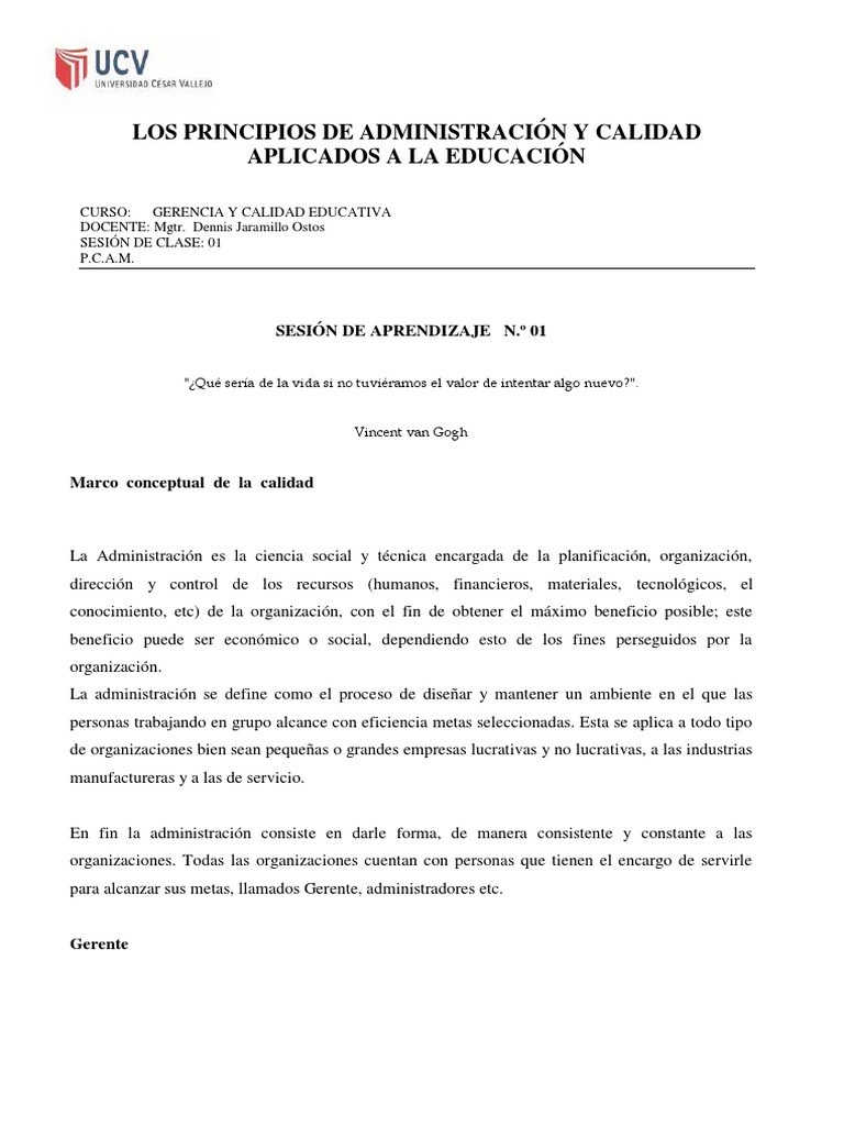 Lectura 01 - Gerencia y Calidad Educativa PDF | Unduh gratis PDF | Planificación | Calidad ...