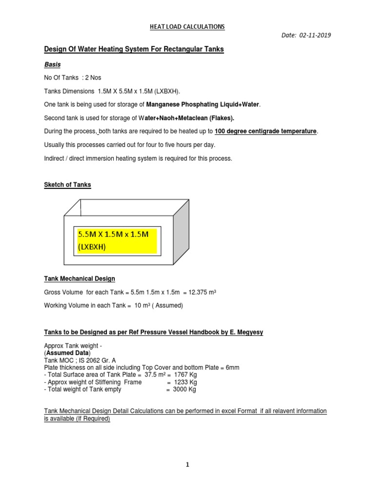 Heat Load Calculation-Rect-Tank-2019 | PDF | Steam | Heat Transfer