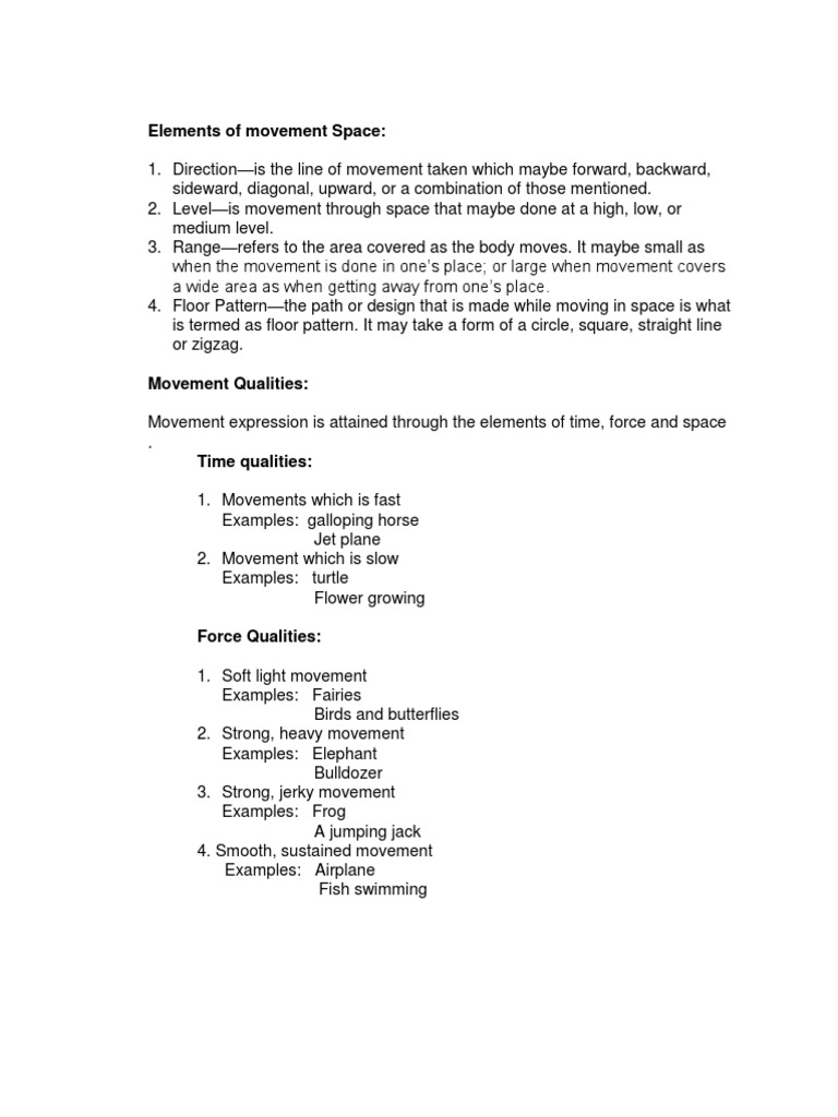 Elements of Movement Space and Qualities | PDF