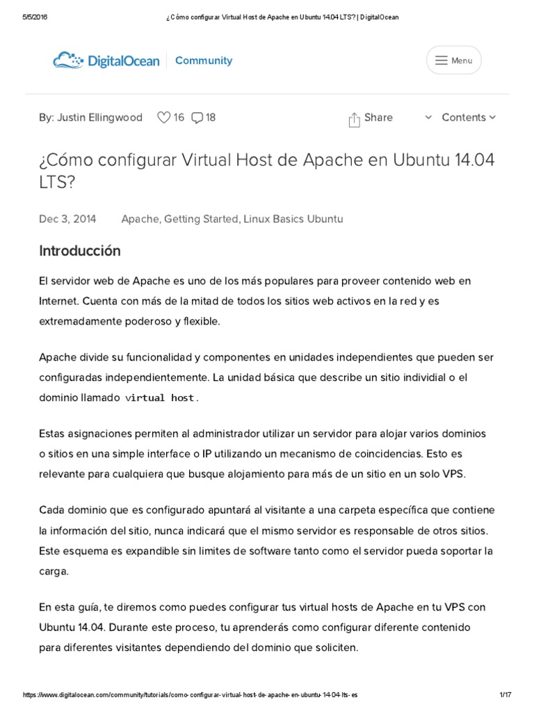 ¿Cómo Configurar Virtual Host de Apache en Ubuntu 14 | PDF | Servidor HTTP Apache | Archivo de ...