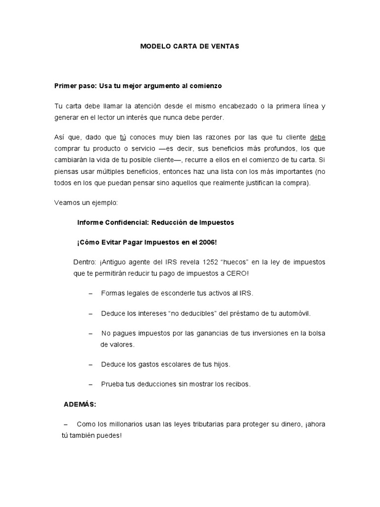 Modelo Carta de Ventas | PDF | Impuestos | Cliente