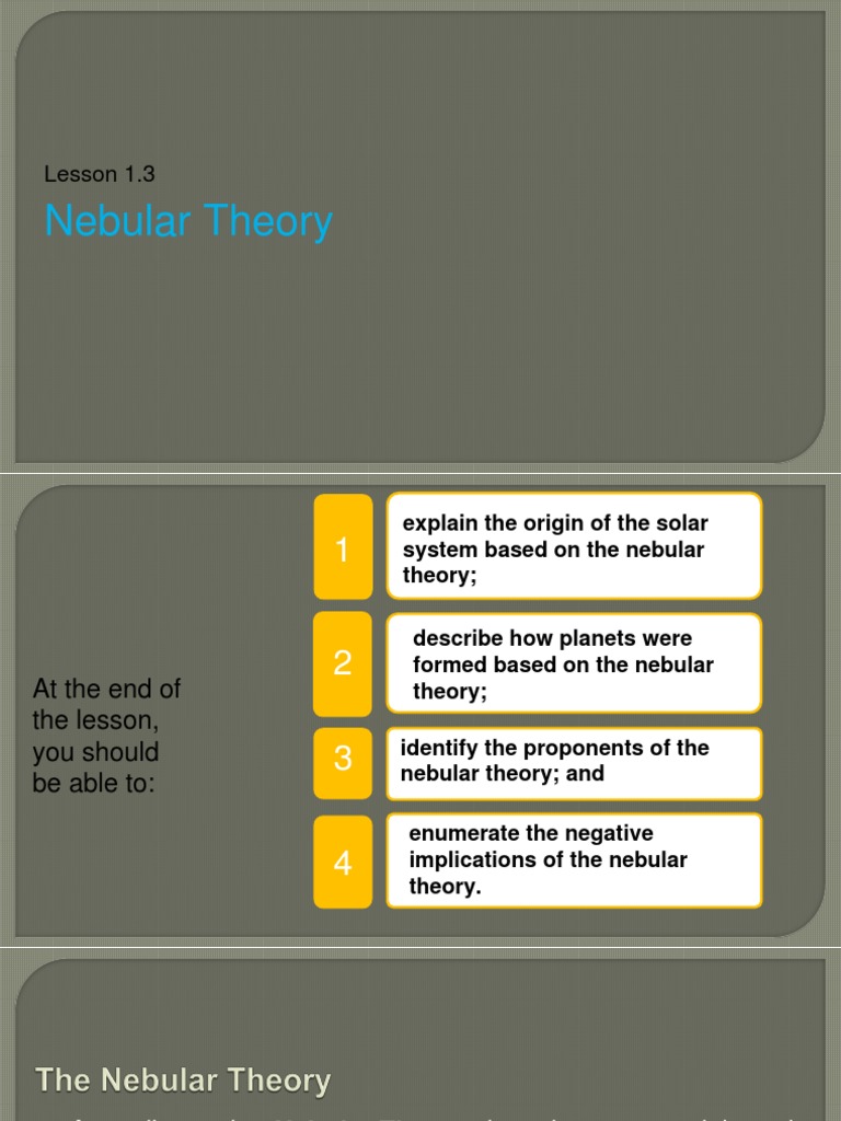 Earth and Life Science SHS 1.3 Nebular Theory | PDF | Planets | Cosmic Dust