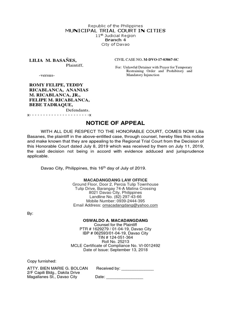 Notice of Appeal | PDF | Government Institutions | Constitutional Law