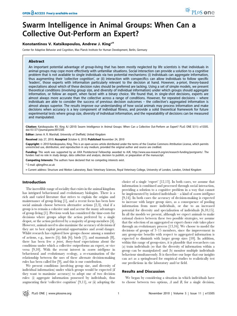 Swarm Intelligence in Animal Groups | PDF | Expert | Prediction