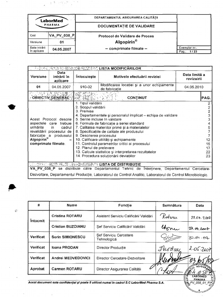 Protocol Si Raport de Validare de Proces PDF | PDF