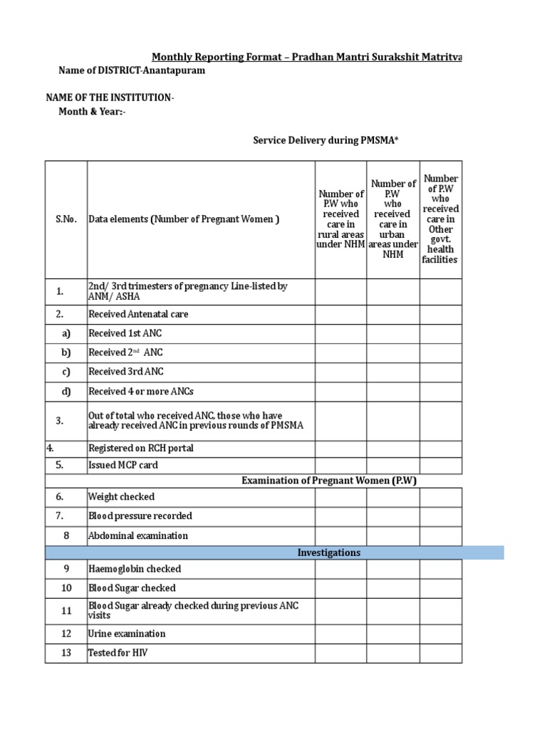 PMSMA Excel FORMATS | PDF | Pregnancy | Women's Health