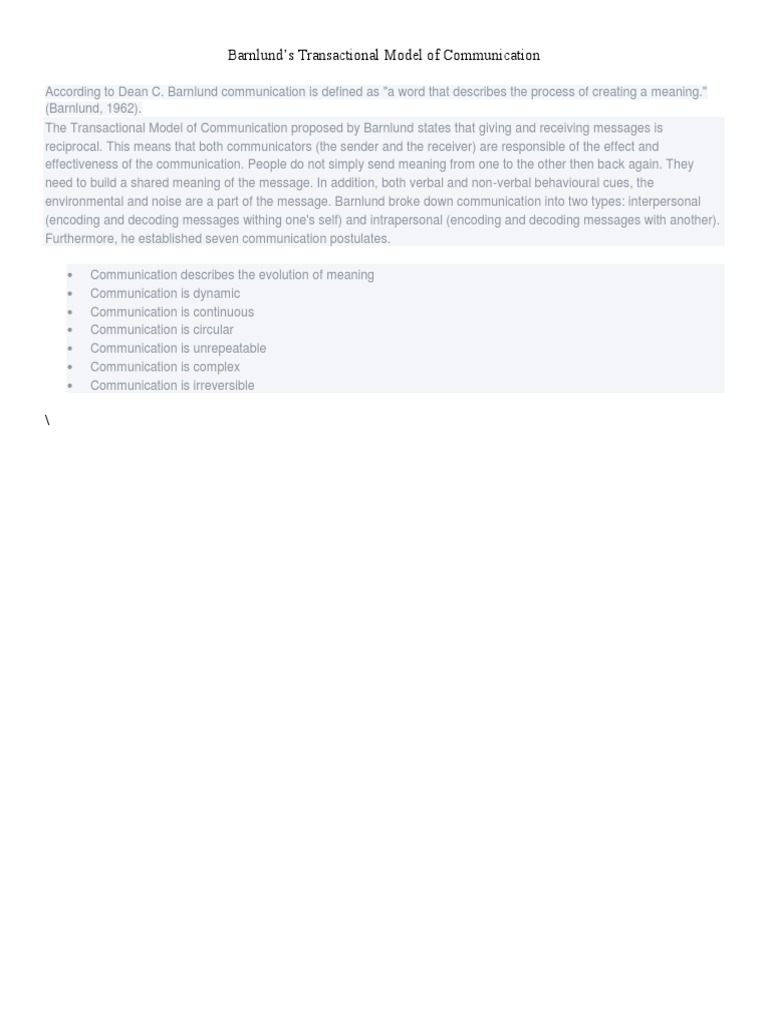 Barnlund's Communication Model | PDF
