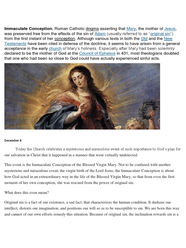 Roman Catholic Dogma of Mary's Sinless Conception (38 characters | PDF ...