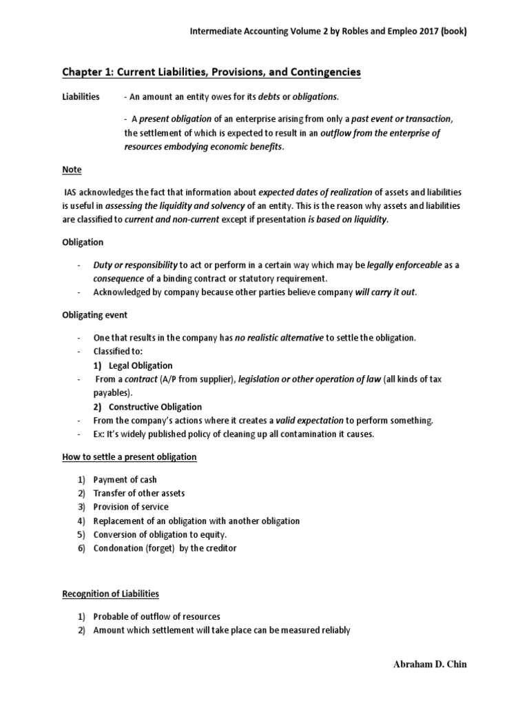 Chapter 1 - Current Liabilities, Provisions and Contingencies | PDF | Debits And Credits ...