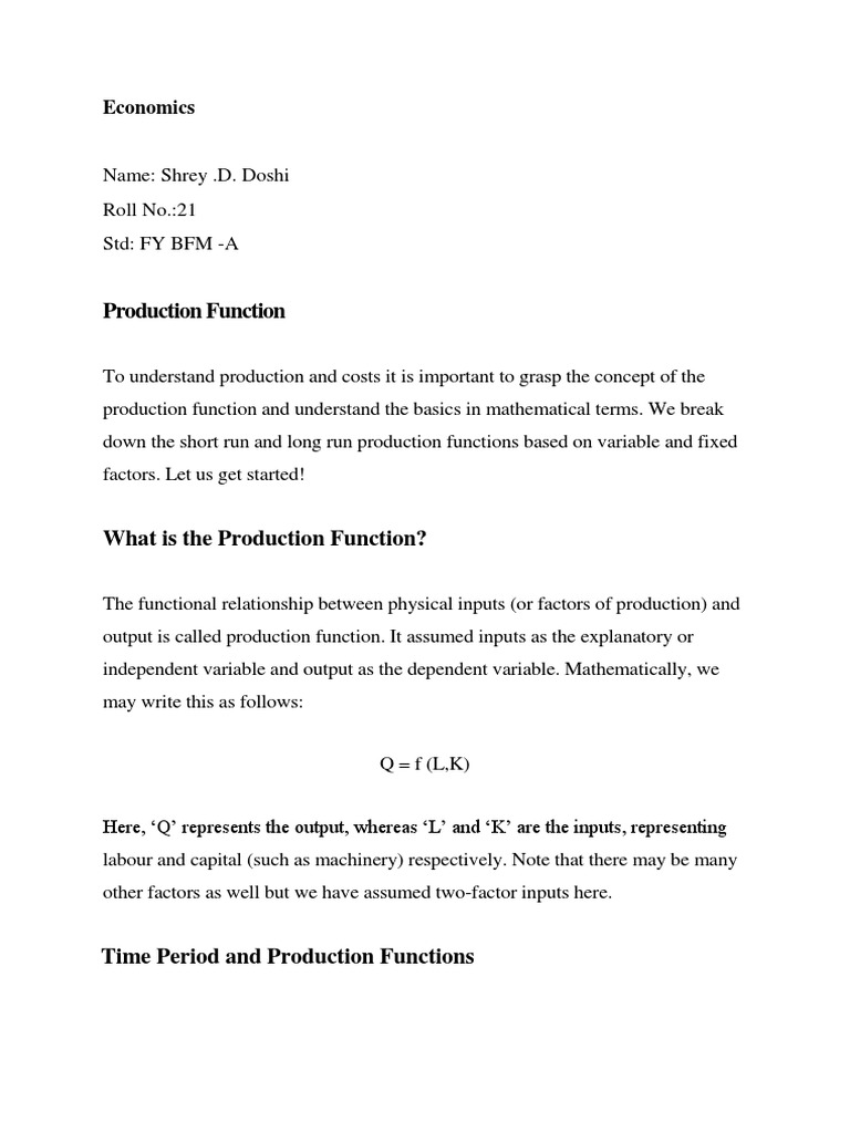 Production Function | PDF | Production Function | Long Run And Short Run