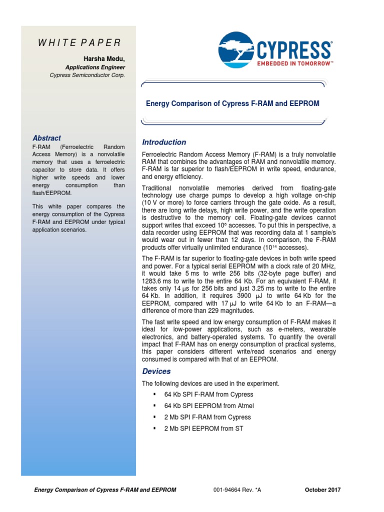 Cypress F-RAM and EEPROM | PDF | Random Access Memory | Flash Memory