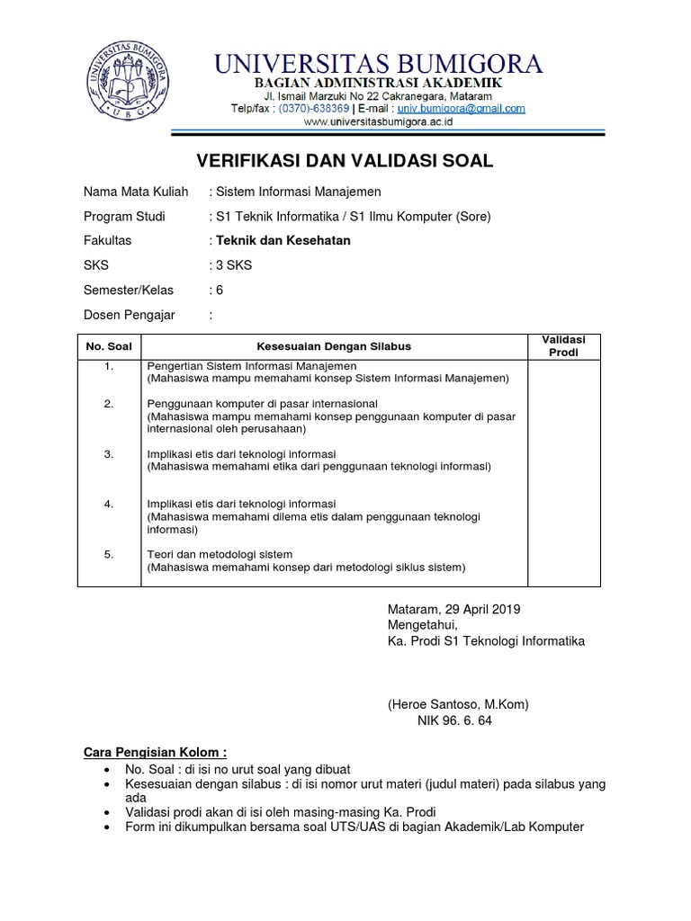 Example FORM Soal Validasi UAS | PDF