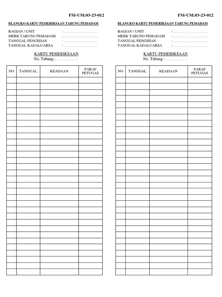 Blanko Form Cek List Apar | PDF