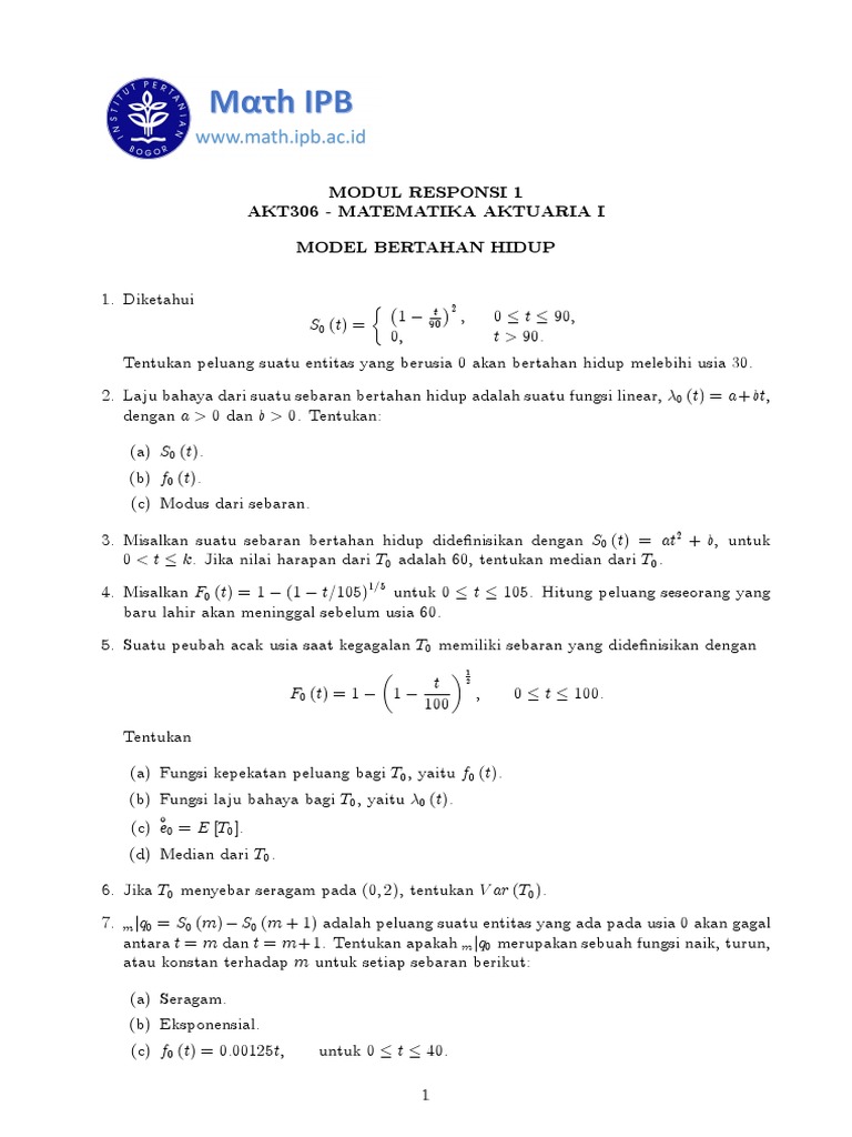 Modul Responsi 1 - Model Bertahan Hidup PDF | PDF