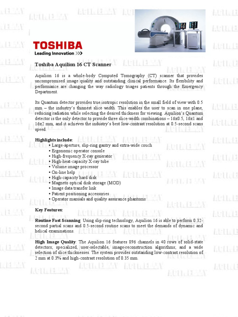 Toshiba Aquilion 16CT Scanner | PDF | Ct Scan | Image Scanner