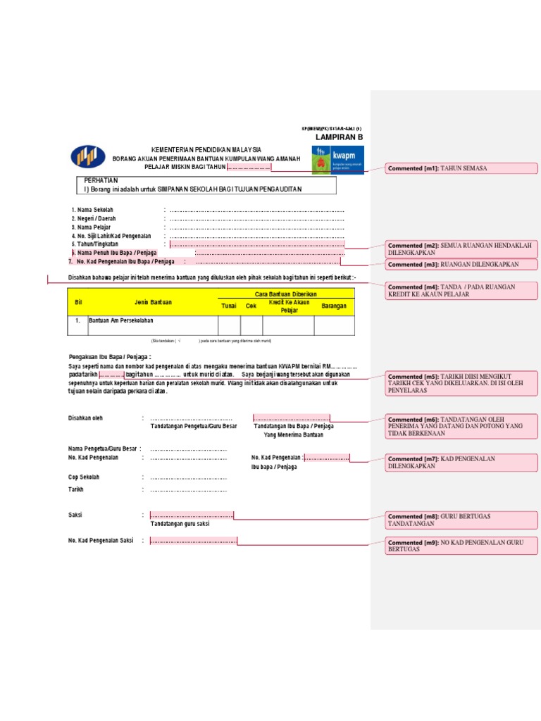 Lampiran B Borang Akuan Penerimaan Bantuan Kwapm 28129 | PDF