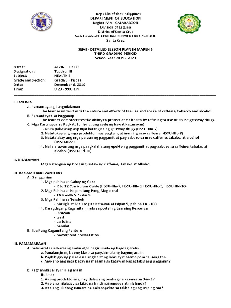 Detailed Lesson Plan in Mapeh 5 Health 3 Grading | PDF