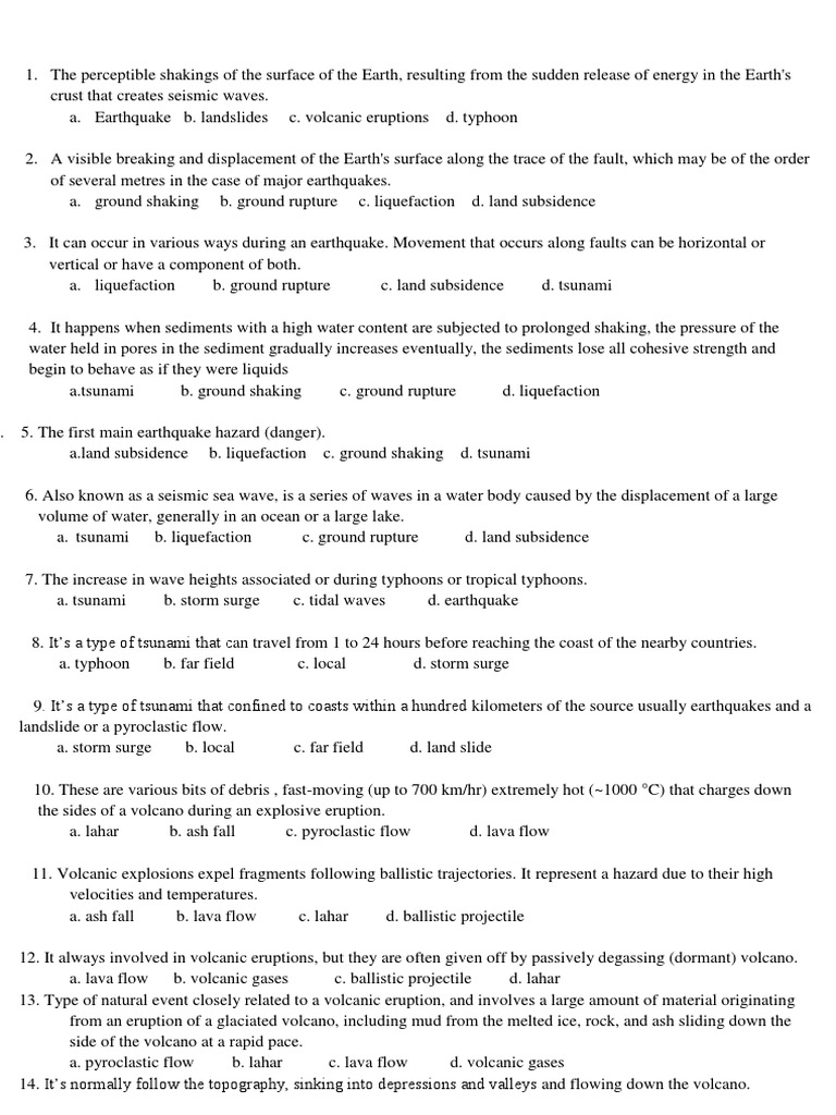 QUIZ | PDF | Volcano | Tsunami