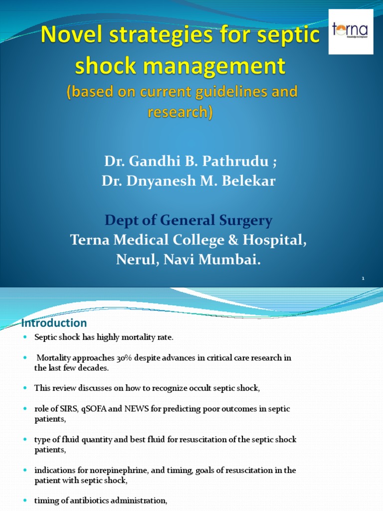 Septic Shock Management Based On Current Guidelines Dr. Gandhi Bhaskar ...