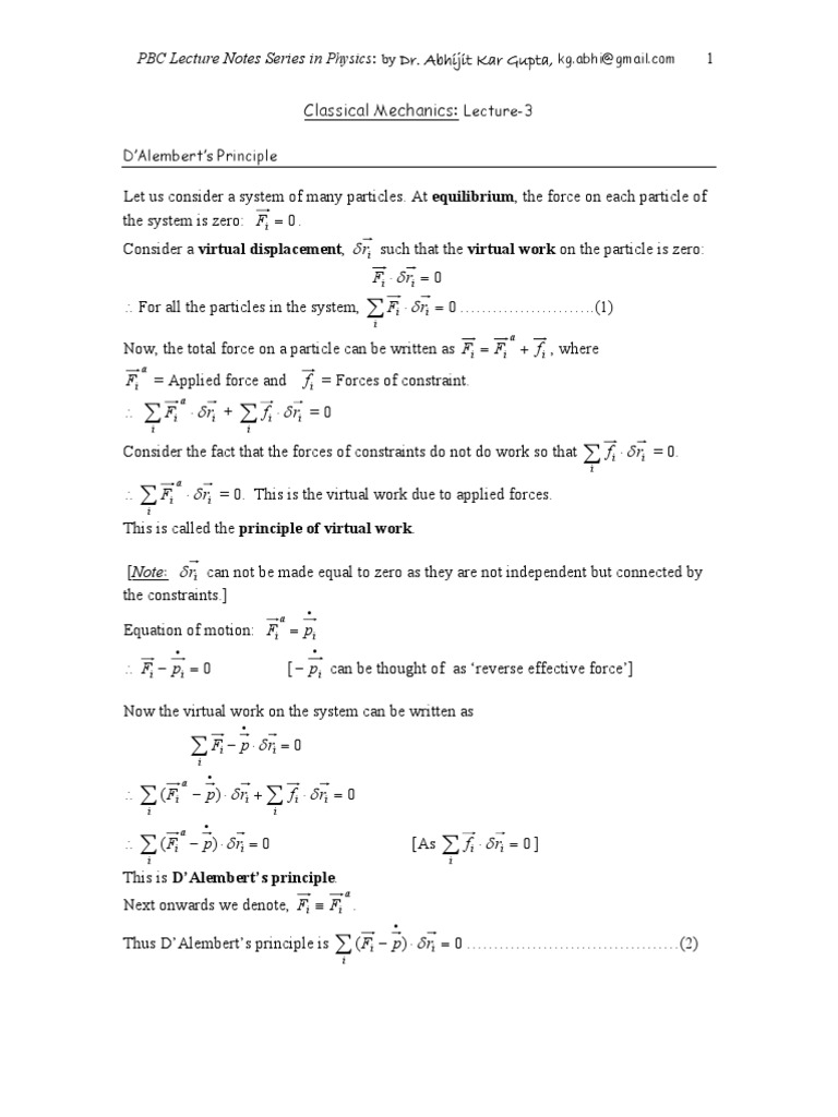 Lectures On Classical Mechanics-3 | PDF | Lagrangian Mechanics ...