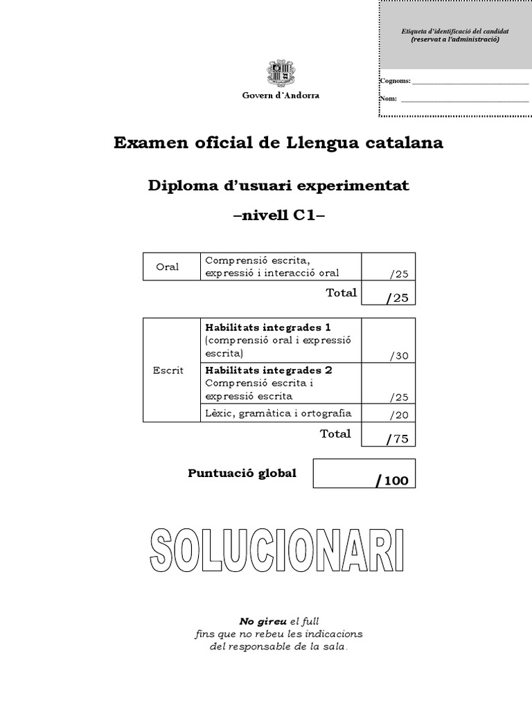 C1 Model Examen Solucionari | PDF
