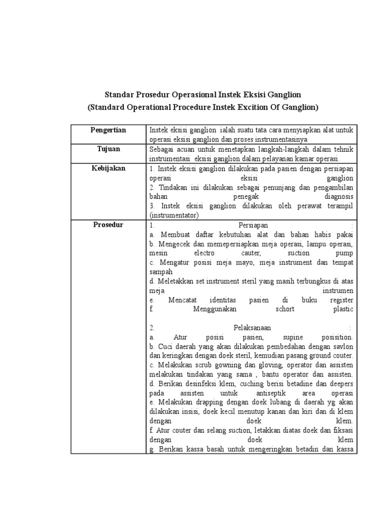 Prosedur Eksisi Ganglion di Kamar Operasi | PDF | Griya & Taman