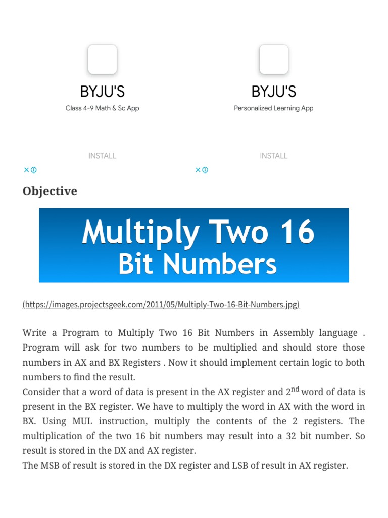 Program To Multiply Two 16 Bit Numbers Projectsgeek Pdf Assembly Language Computer