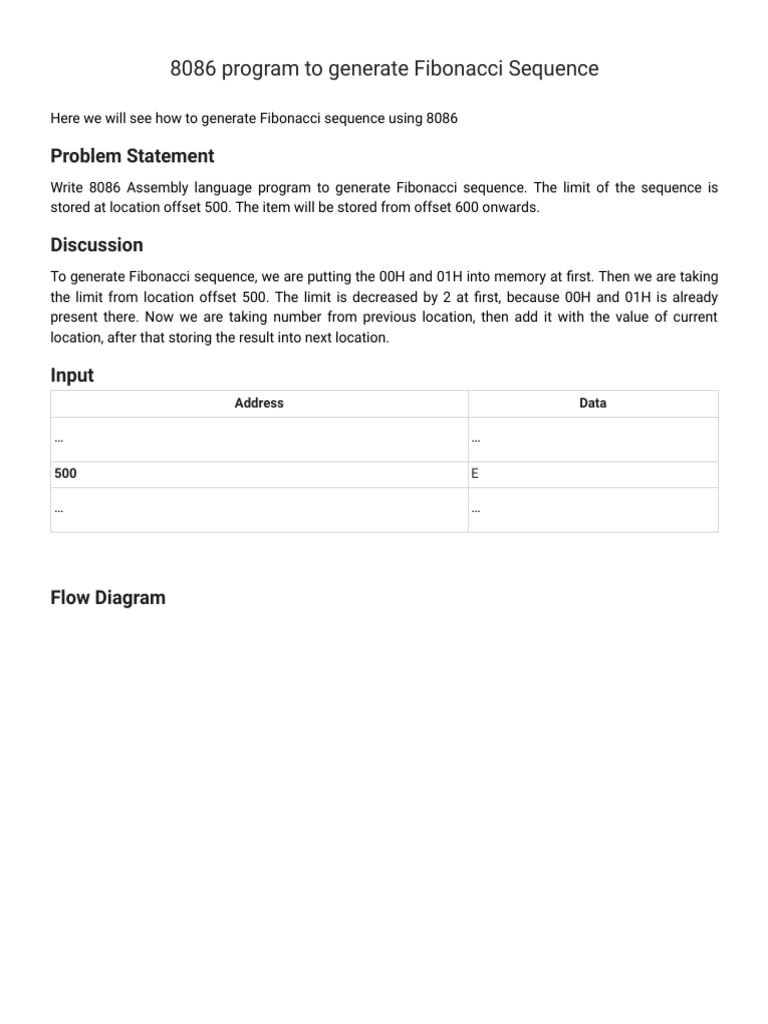 8086 Assembly Fibonacci Program | PDF