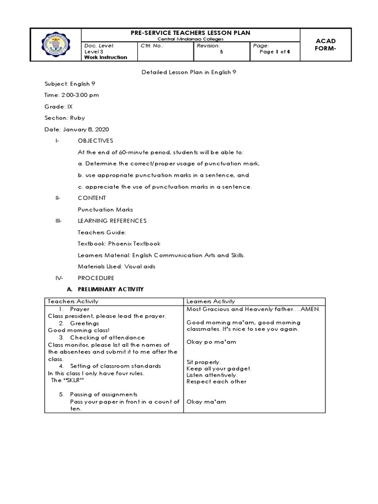 Punctuation Marks Lesson Plan | Download Free PDF | Lesson Plan ...