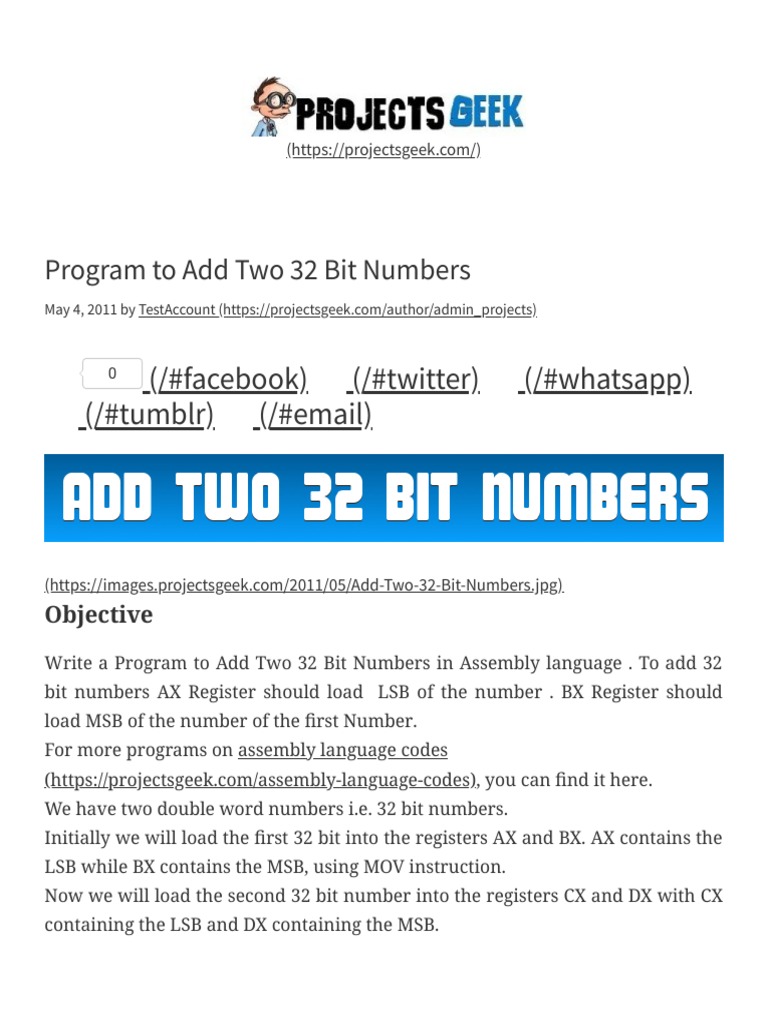 Program To Add Two 32 Bit Numbers - ProjectsGeek | PDF | Assembly Language | Areas Of Computer ...