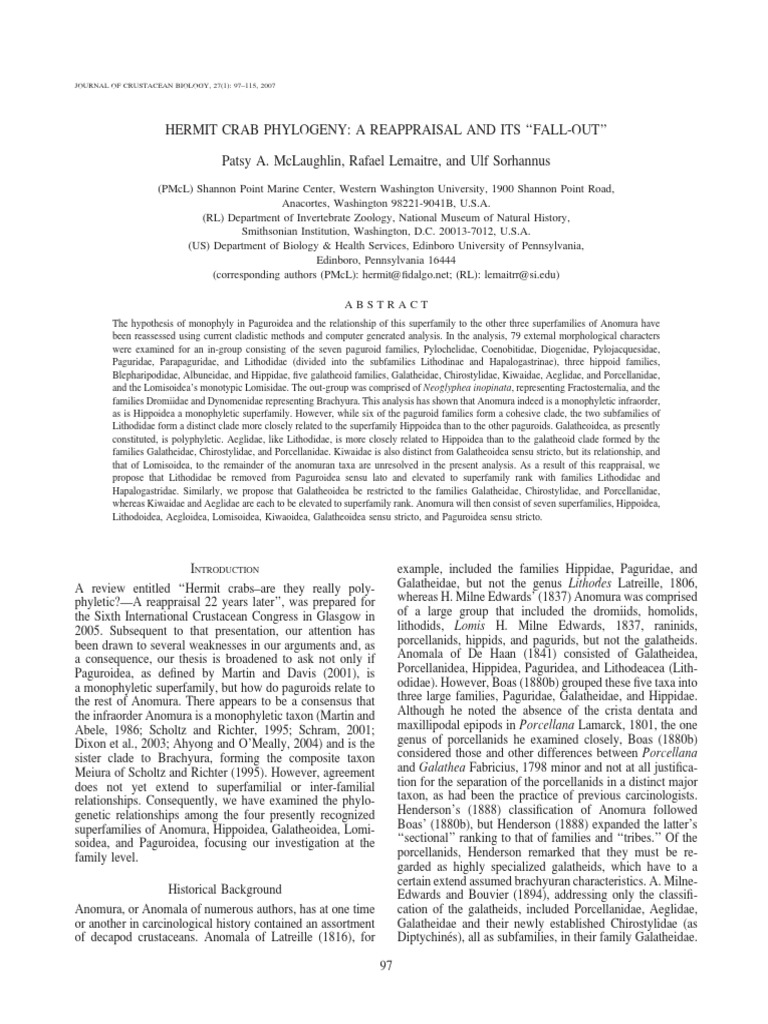 Hermit Crab Philogeny PDF | PDF | Phylogenetic Tree | Taxonomy (Biology)
