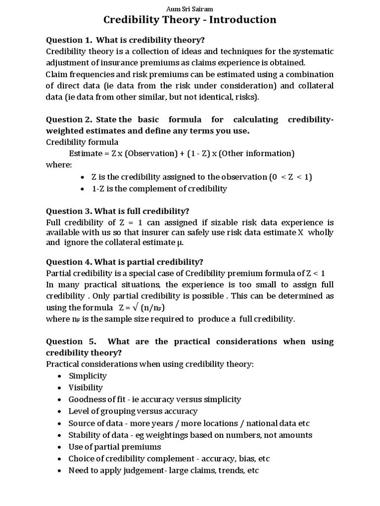 Credibility Theory - Introduction | PDF